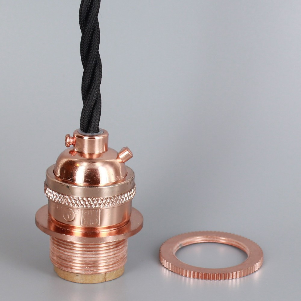 Copper Finish Metal E-26 Base Keyless Lamp Socket Pre-Wired with 6Ft ...