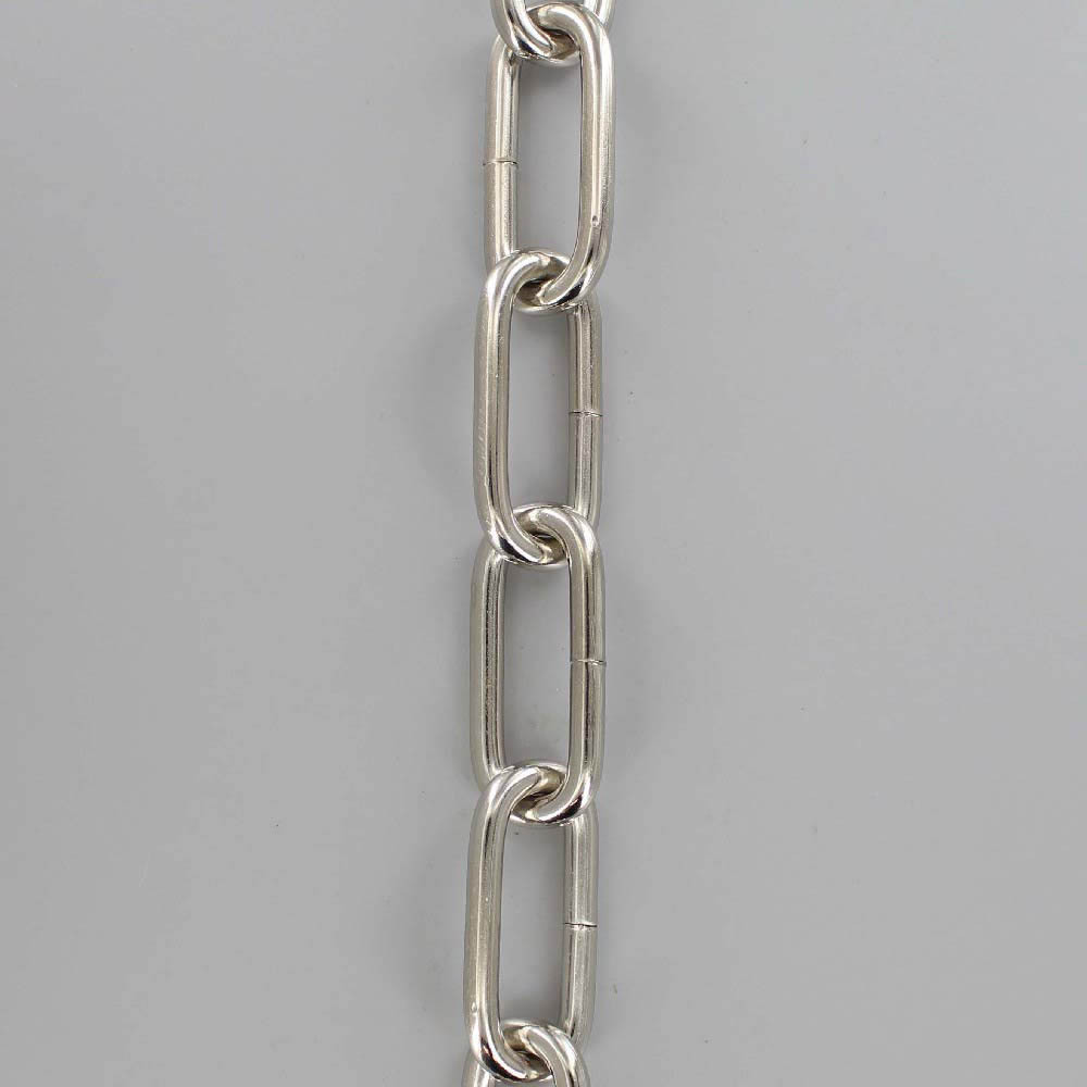 7 Gauge (3/16in.) Thick Steel Long Oval Lamp Chain - Polished Nickel Finish