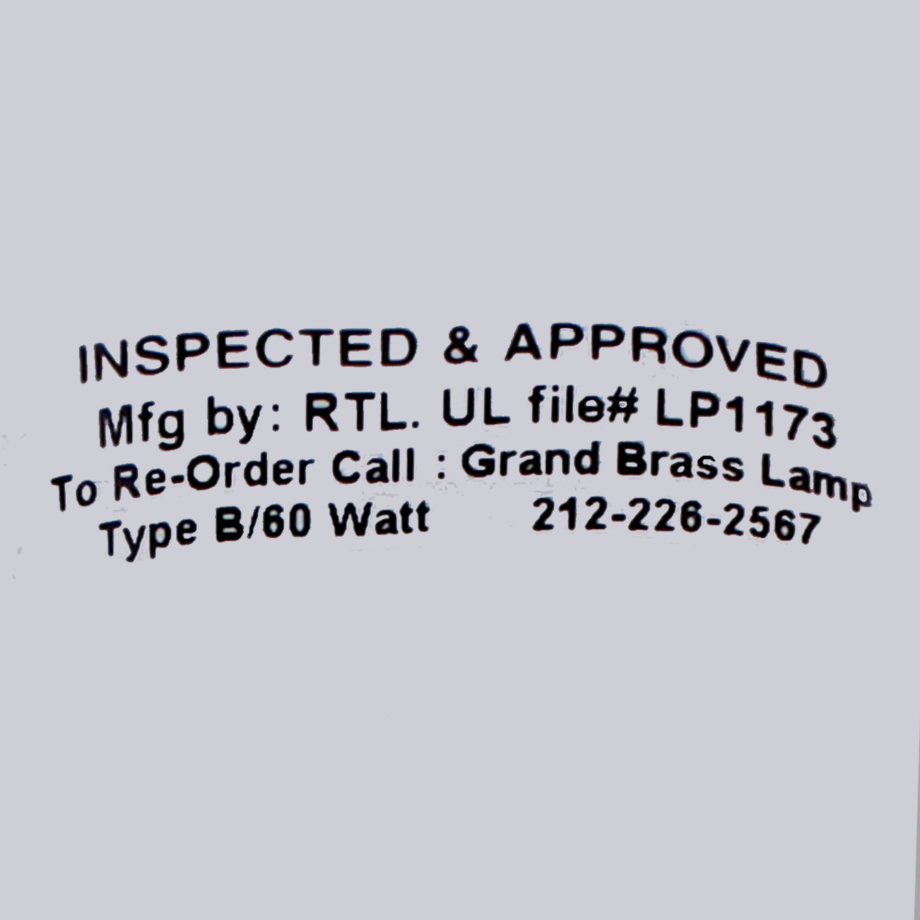 Fixture Safety Labels | Grand Brass Lamp Parts, LLC.