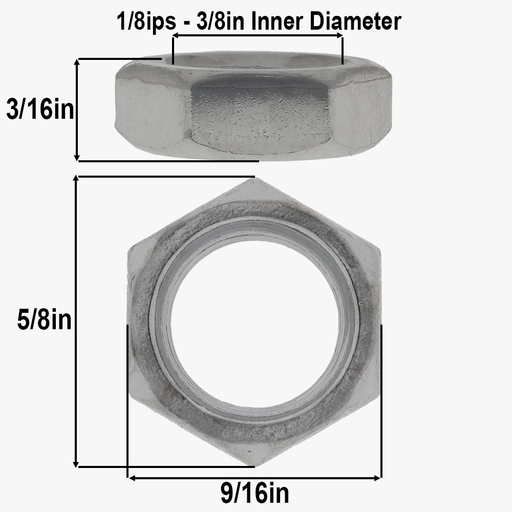 1/8ips - 5/8in Diameter x 3/16in H - Heavy Duty Steel Hex Head Nut ...