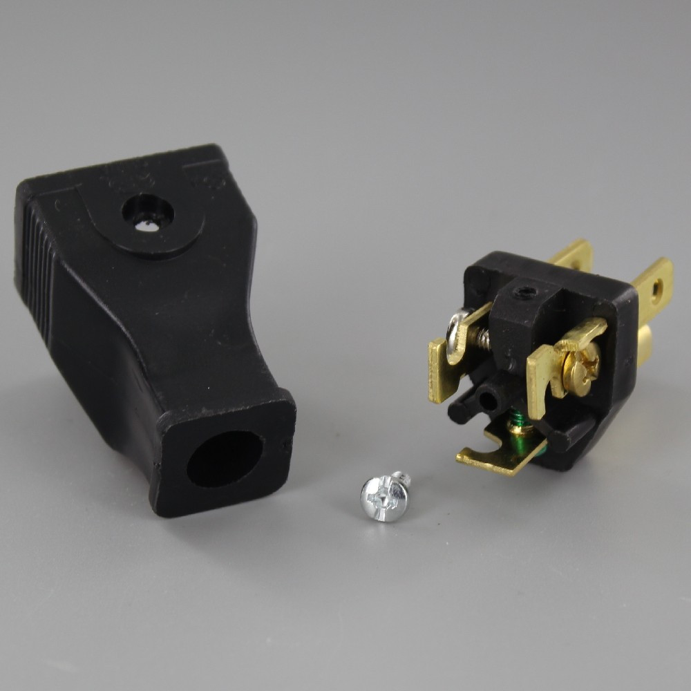Black - 3-Wire Grounded Thermoplastic Plug with Screw Terminal Connection