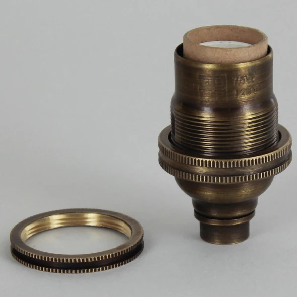 Antique Brass Finish E-12 Socket with Porcelain Interior and Captive Ring