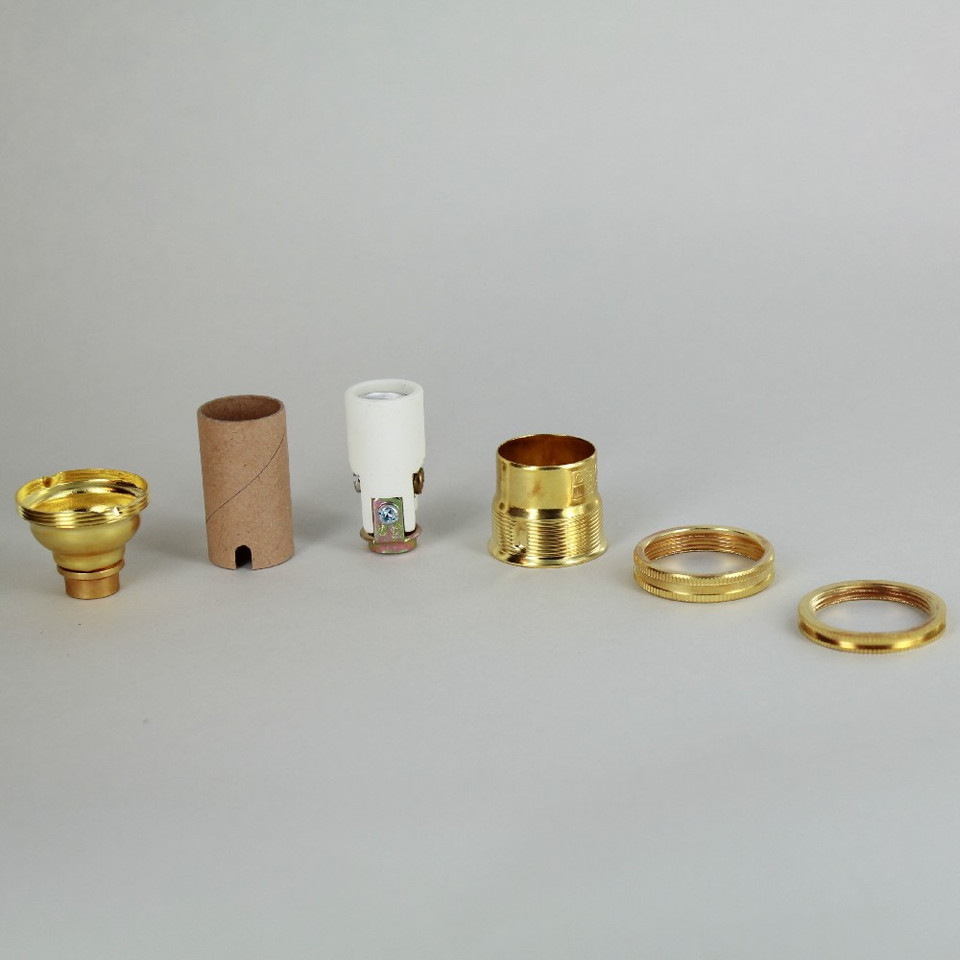 Unfinished Brass E-12 Threaded Socket with Shade Ring and Porcelain ...