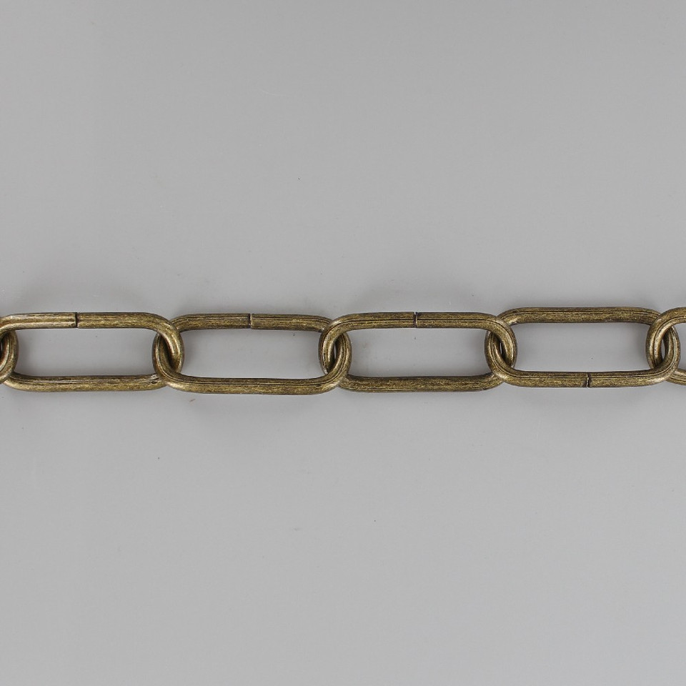 7 Gauge (3/16in.) Thick Steel Long Oval Lamp Chain - Antique Brass ...