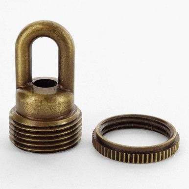3/8ips - Brass Screw Collar Loop with Ring and Wire Way - Antique Brass