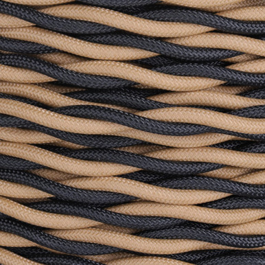 18/2 AWG - One Black/ One Tan Twisted Fabric Cloth Covered Lamp Wire