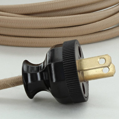 12ft. Tan Nylon Braided SPT-2 Wire Lamp Cordset with Antique Style Plug ...