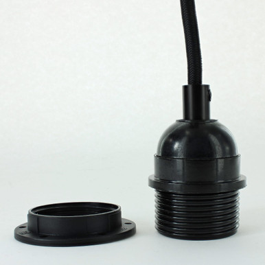 Black E-26 Threaded Skirt Lamp Socket with Shade Ring Pre-Wired with ...