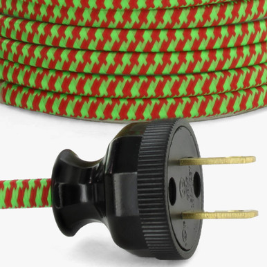12ft. Long - 18/2 SPT-2-B - Red/Neon Green Houndstooth Cloth Braided ...