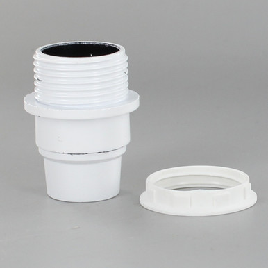 E-12 White Candelabra Base Phenolic Threaded Socket with Shoulder and Ring