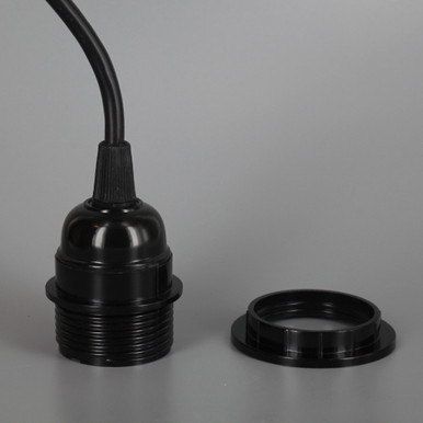 Black E-26 Phenolic Threaded Skirt Lamp Socket with Shoulder and Ring ...