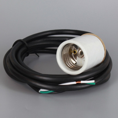 E-26 Porcelain Pendant Socket with 1/8ips. Cap and 6ft. Black 18/3 SVT ...