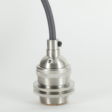 Satin Nickel Metal E-26 Base Keyless Lamp Socket Pre-Wired with 12Ft ...