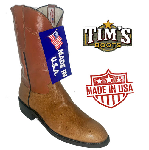 Cowtown Smooth Ostrich Roper in Cognac - Tim's Boots