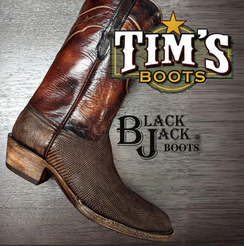 Black Jack Rustic Brown Ring Lizard Cowboy Boots - Tim's Boots