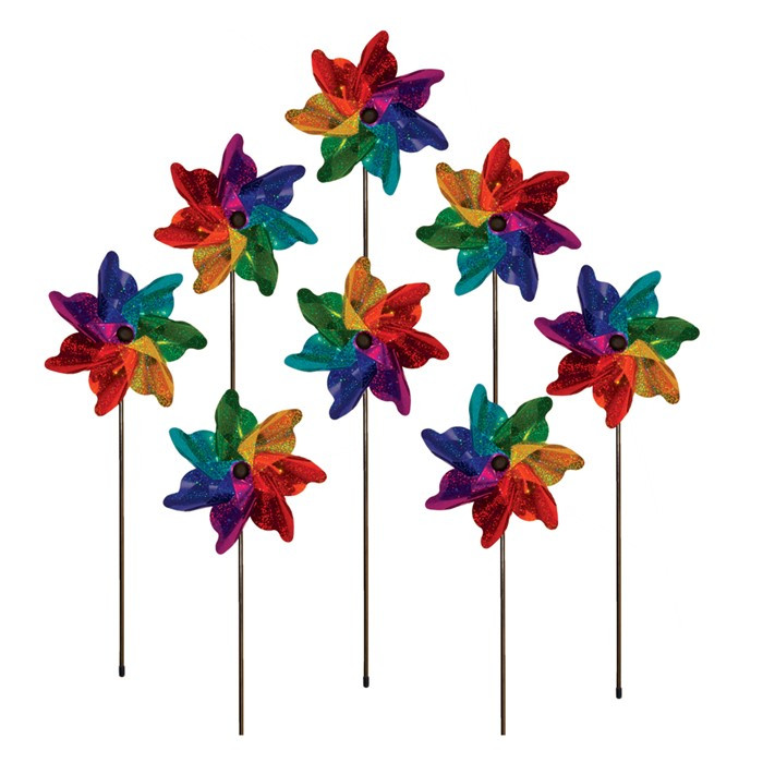 Rainbow Sparkle 8-inch Pinwheel Spinner - 8 PC - Kite Garden