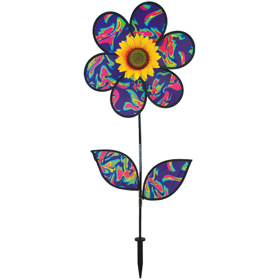 16 Inch Blue Psychedelic Flower with Leaves