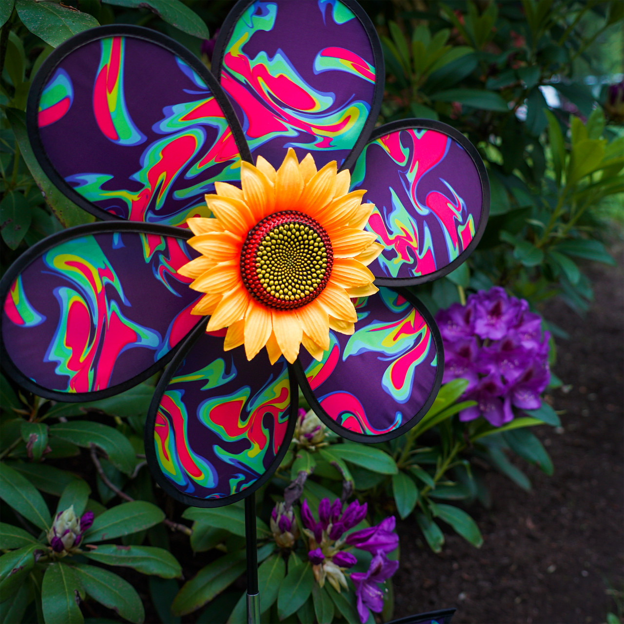 16 Inch Blue Psychedelic Flower with Leaves