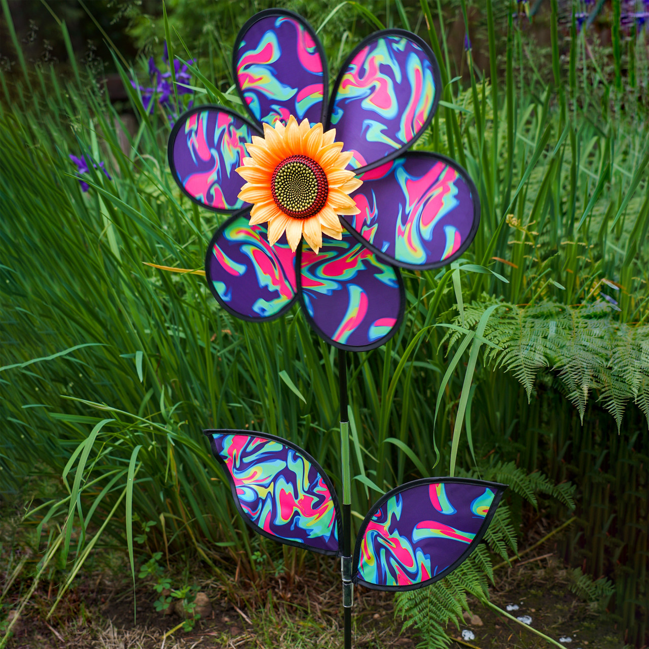 16 Inch Blue Psychedelic Flower with Leaves
