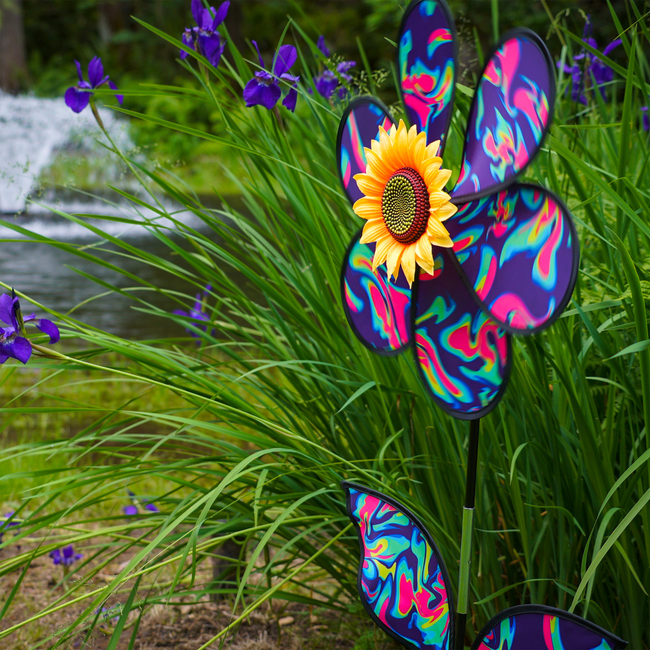 16 Inch Blue Psychedelic Flower with Leaves