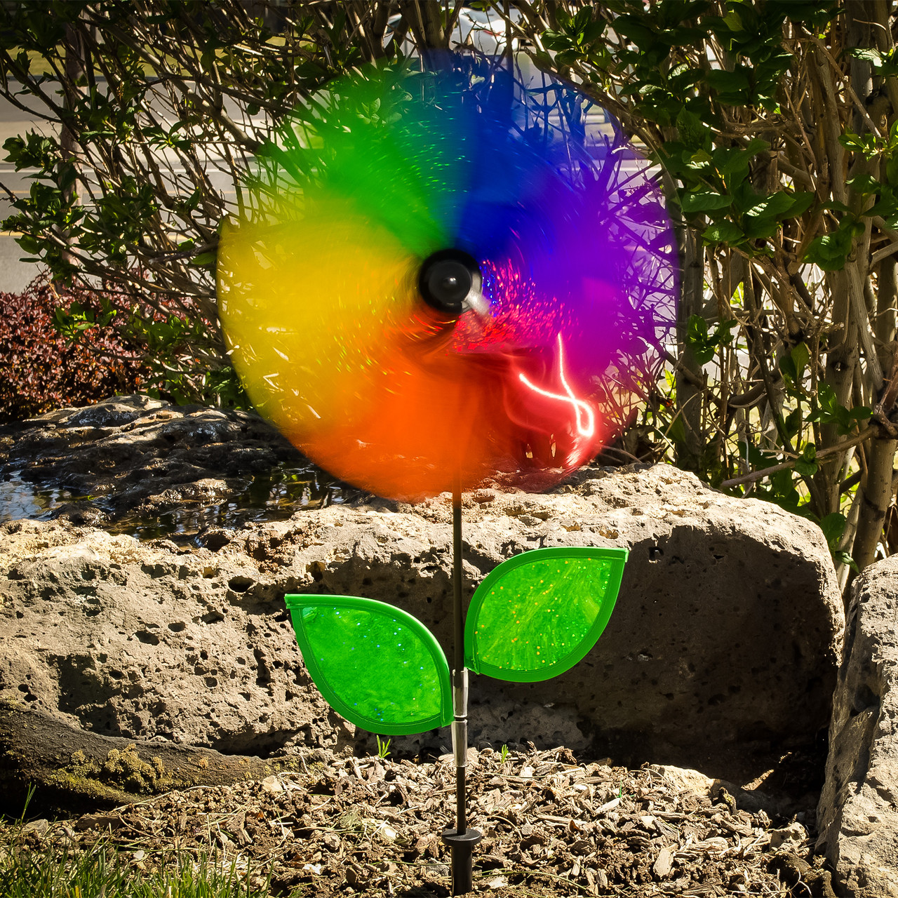 12-inch Rainbow Sparkle Flower Spinner with Leaves - Kite Garden