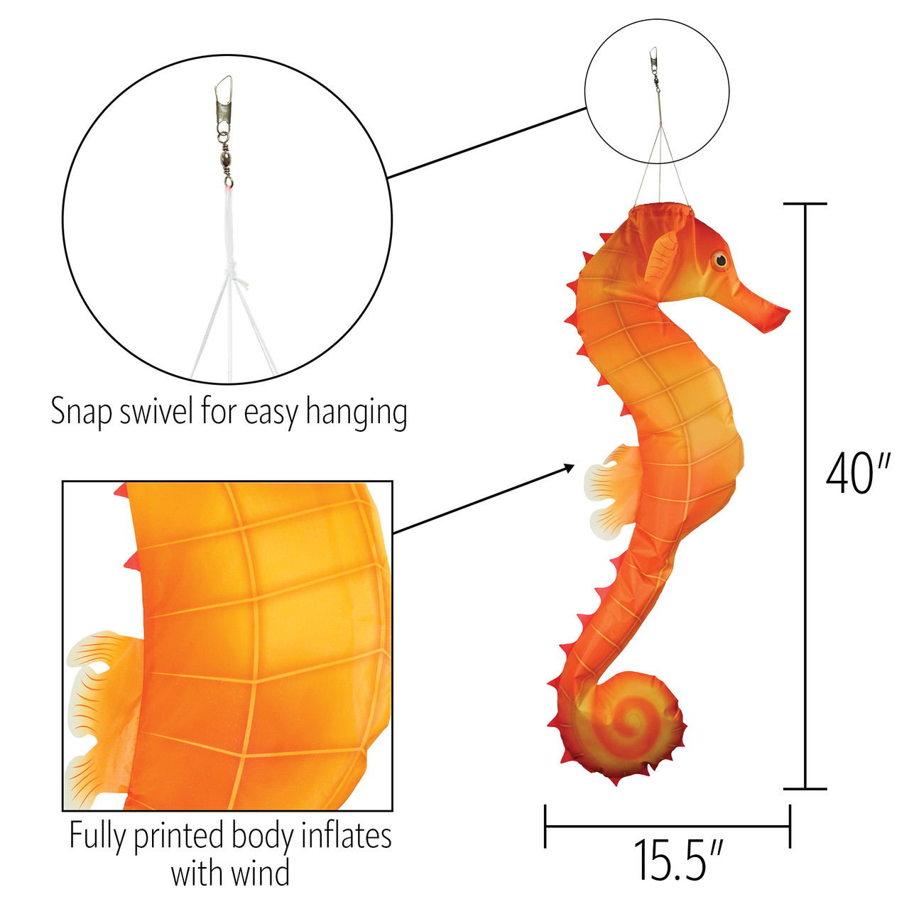40-inch Seahorse 3D Windsock | Colorful Garden Decor