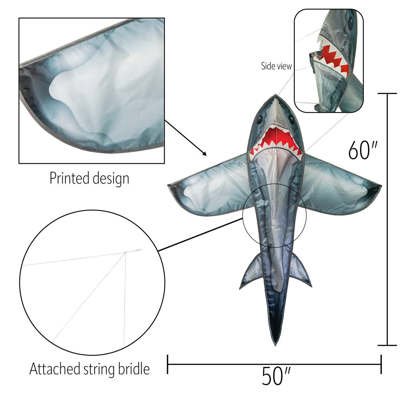 5-foot Realistic Shark Kite - Kite Garden