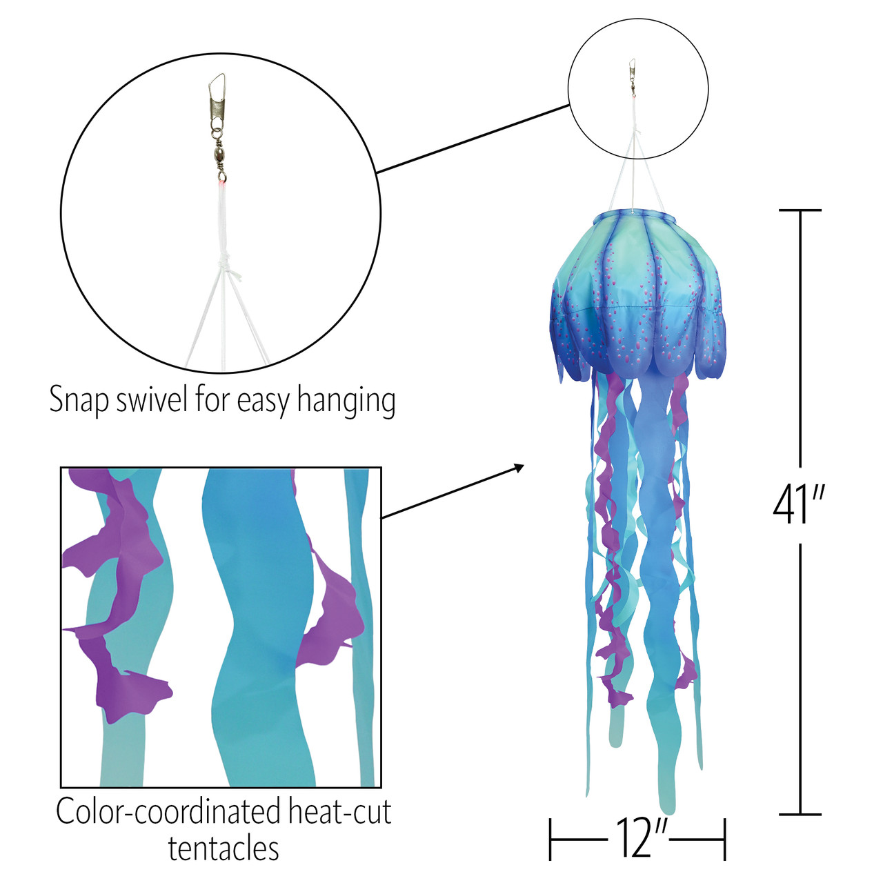 40-inch Teal Jellyfish 3D Windsock - Kite Garden