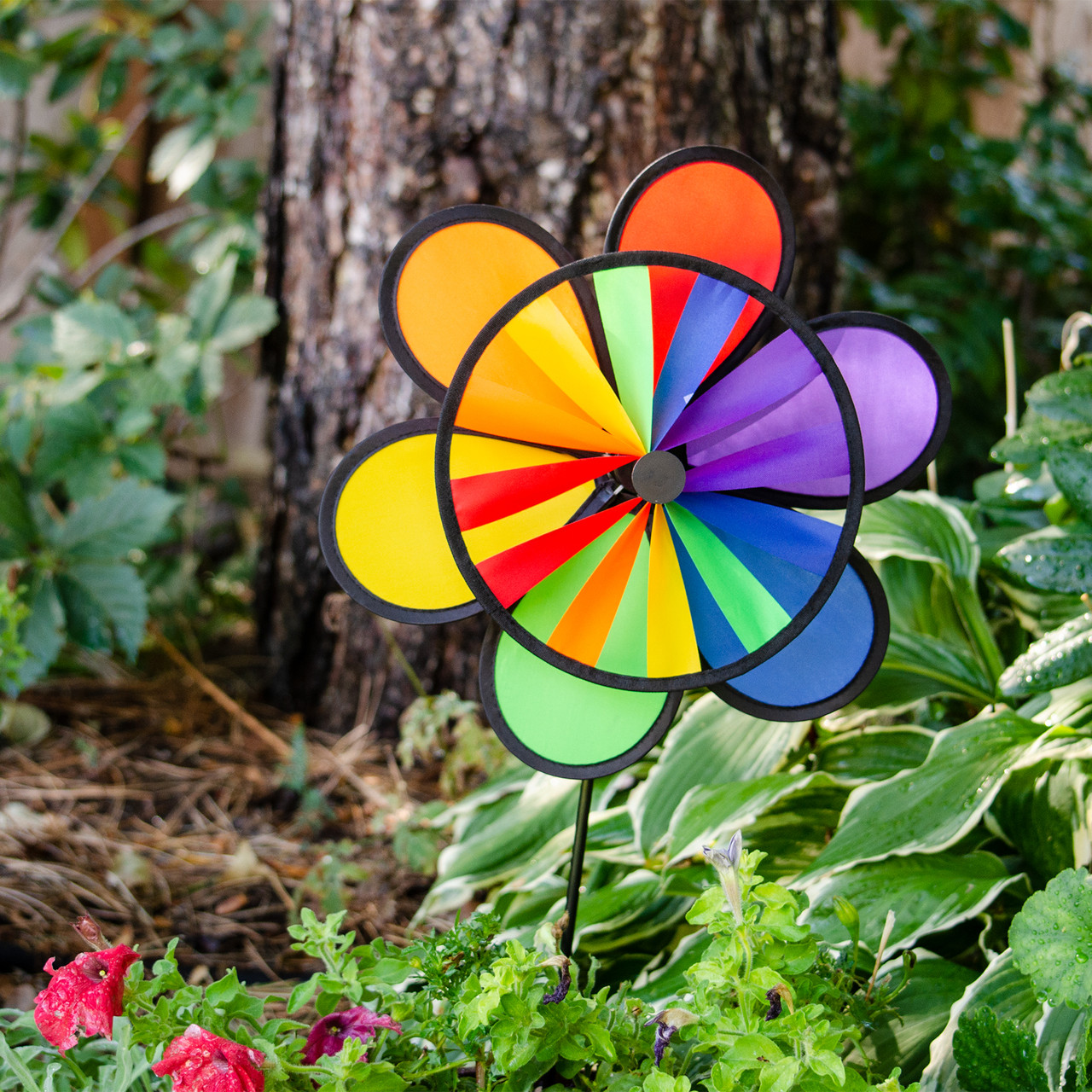 12-inch Rainbow Double Flower Wheel Combo Spinner - Kite Garden