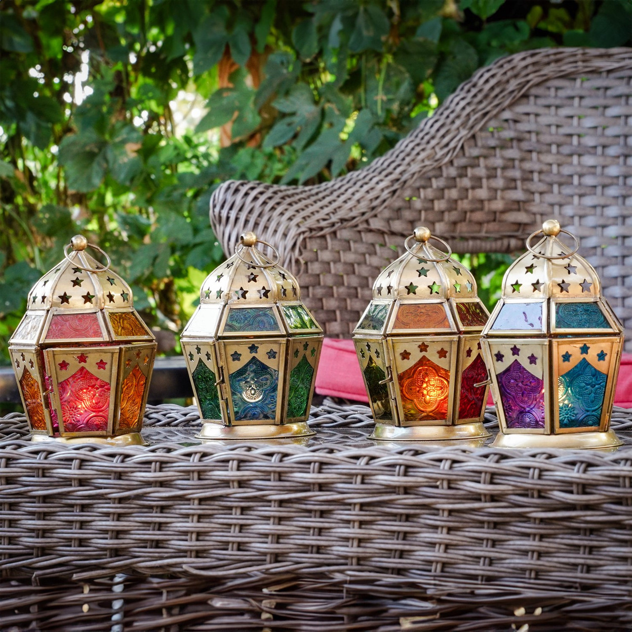 Red, Yellow & Green Hex Tealight Lantern - Kite Garden