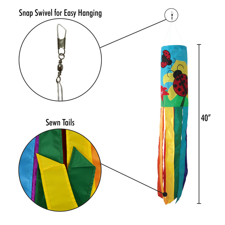 Ladybug Flower 40-inch Windsock - Kite Garden