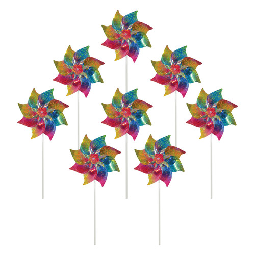 Rainbow Whirl Mylar Pinwheels - 8PC - Kite Garden