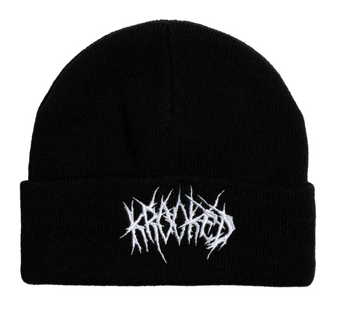 Krooked Necro Script Beanie Black White One Size | Boardparadise.com