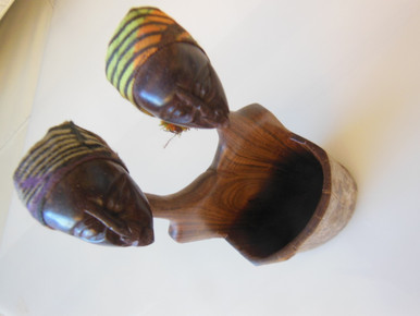 African People Pot: Wood Carving from Maputo Mozambique.