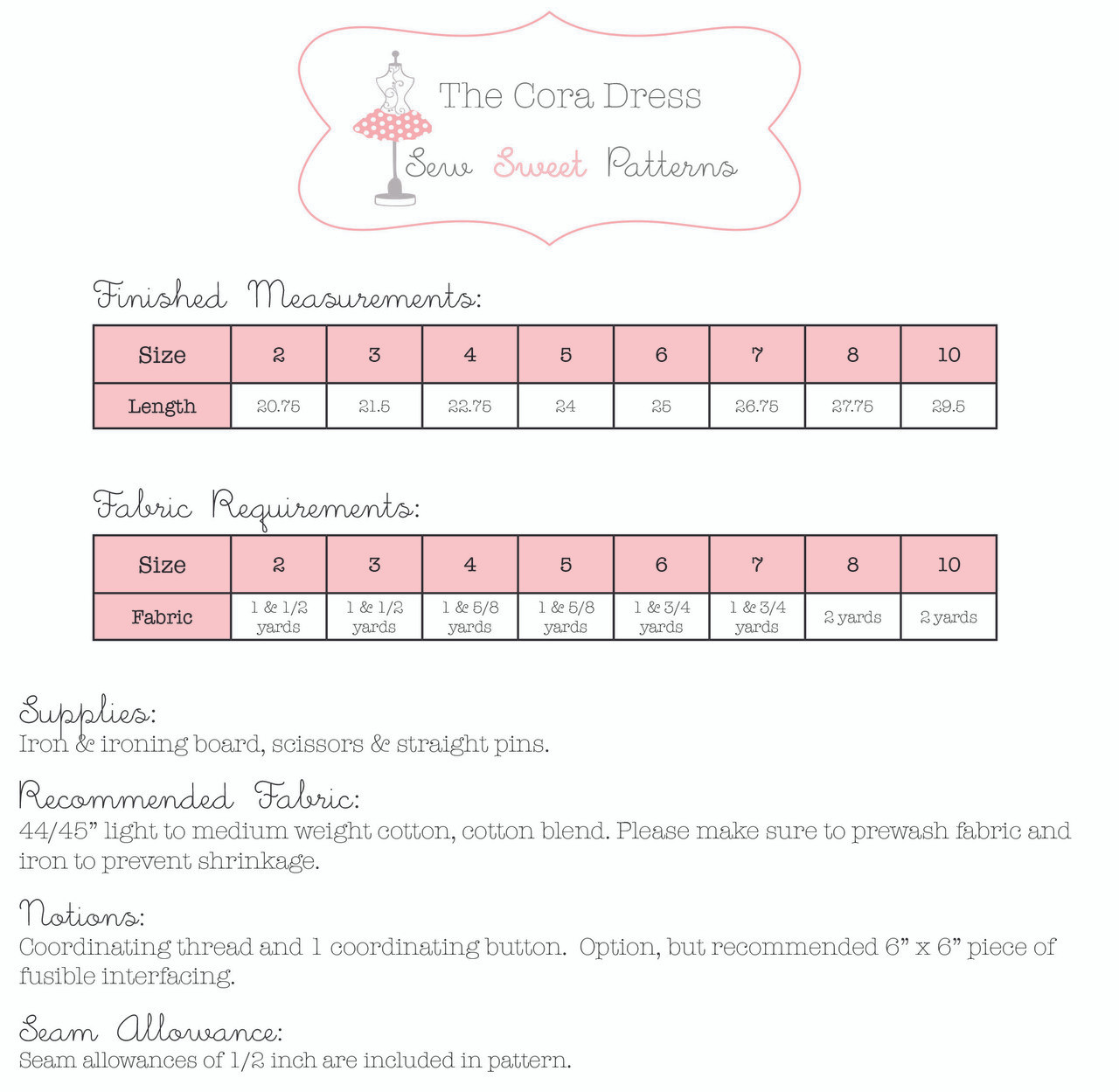 CORA DRESS PDF Sewing Pattern & Tutorial - Sew Sweet Patterns
