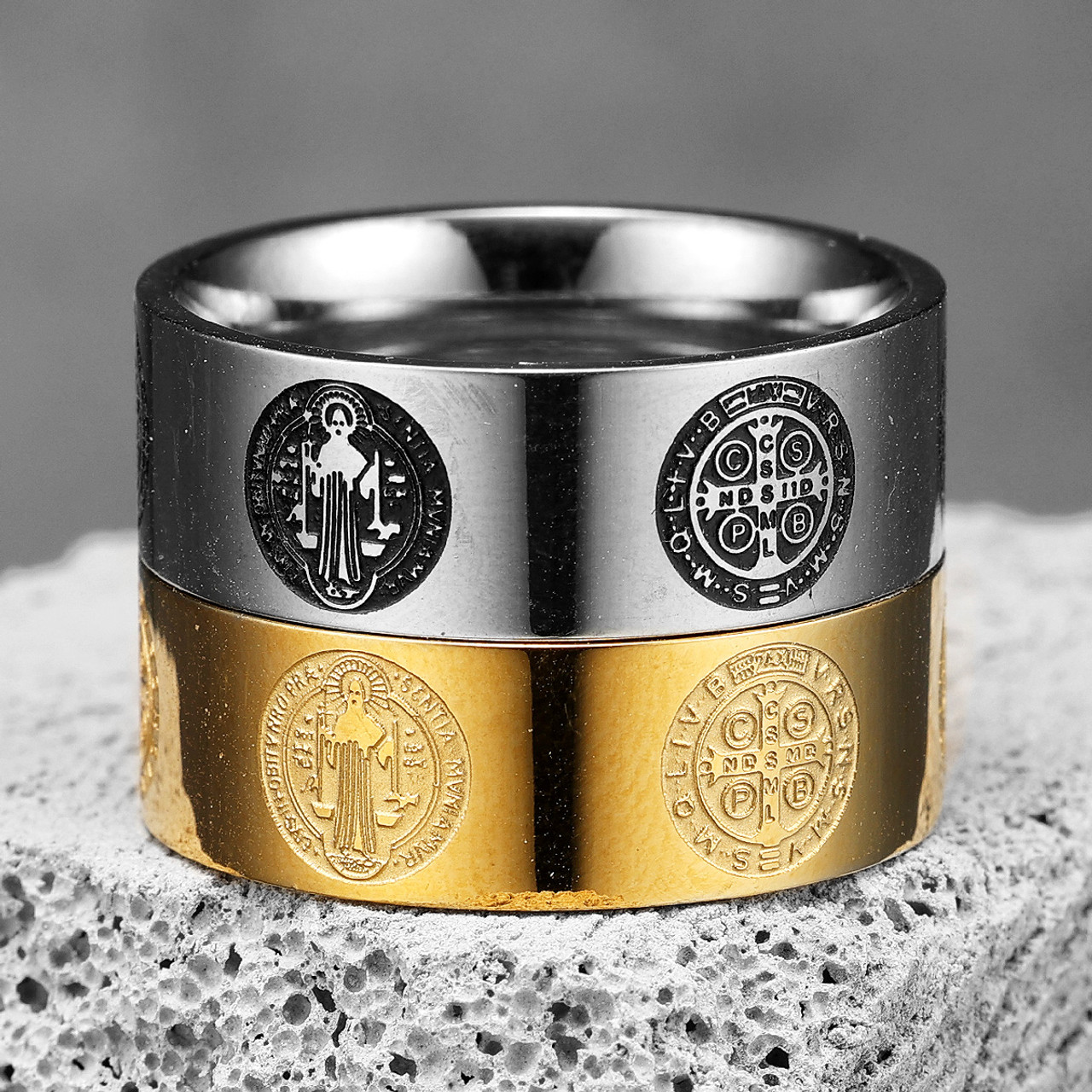 Devils Come Out 316L No Fade Stainless Steel Saint Benedict Exorcism Cross Ring