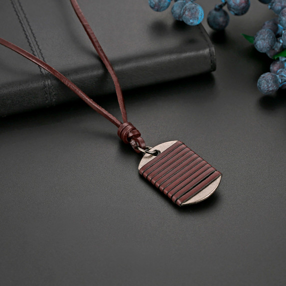 Leather necklace with dog tag pendant store