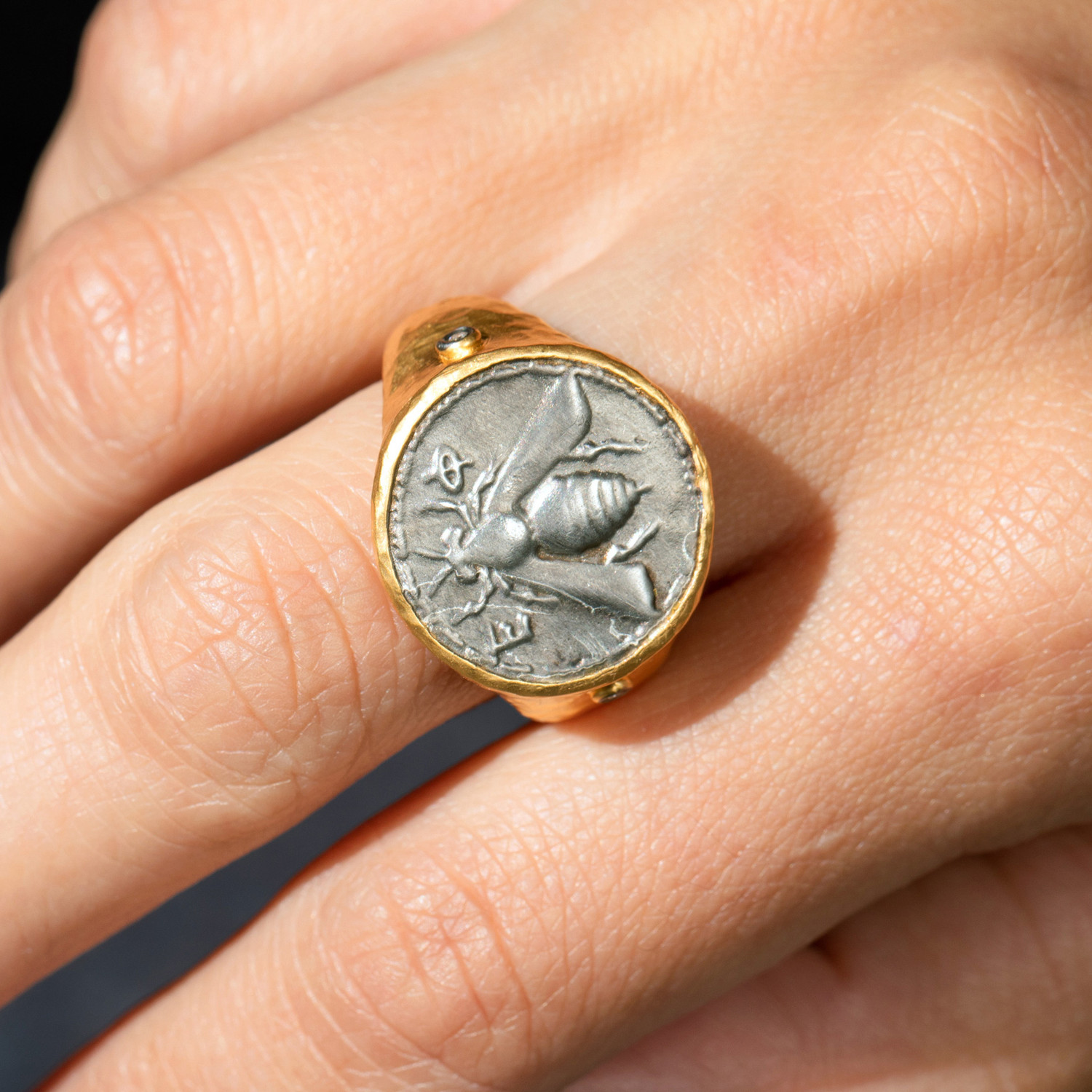 Ancient Greek Honey Bee Coin (Sterling Replica) Statement Cocktail Ring ...