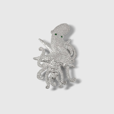Buy Sterling Silver Octopus Brooch with Green Tsavorite Eyes by World ...
