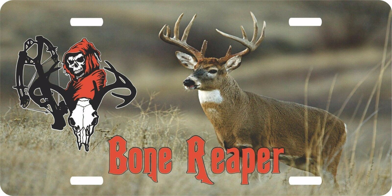 Hunting Grim Reaper Crossbow Deer Skull Bone Hunter License Plate Car ...