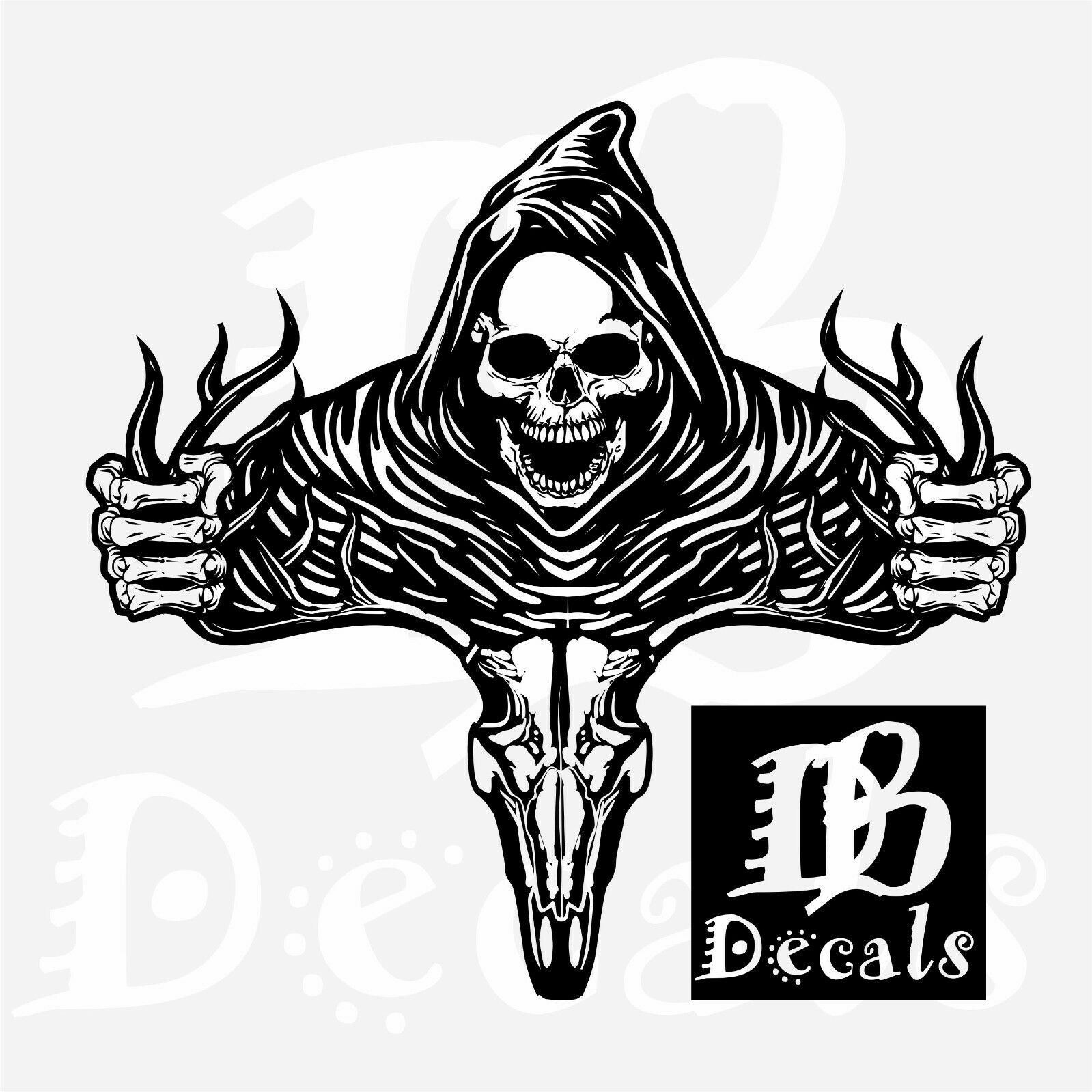 Grim Reaper Deer Skull Bone Hunting Scythe Car Truck Window Vinyl Decal ...