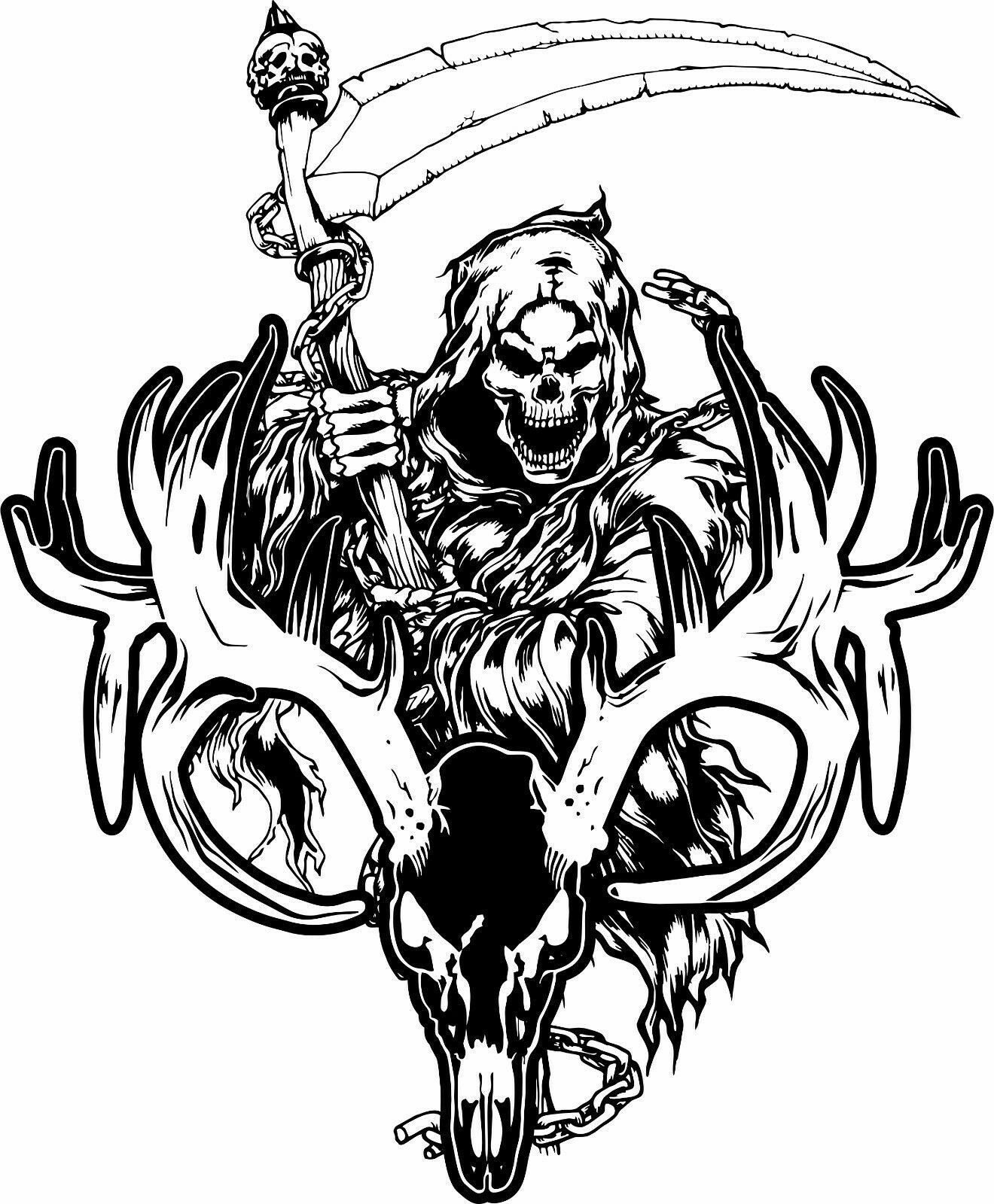 Grim Reaper Deer Skull Bone Hunting Scythe Car Truck Window Vinyl Decal ...