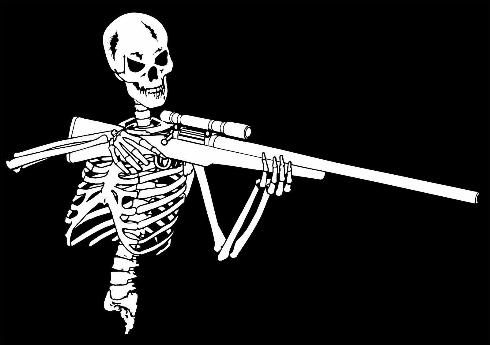 Skeleton Hunter Rifle Gun Hunting Skull Car Truck Window Vinyl Decal ...
