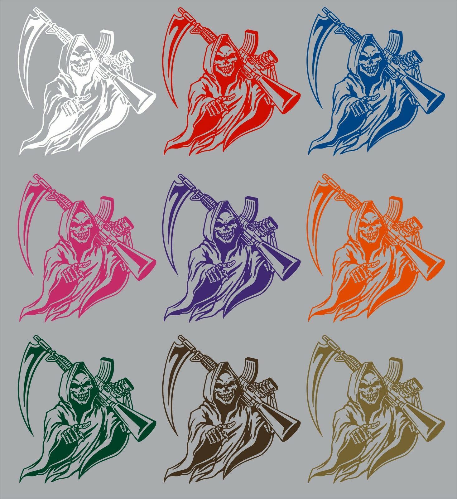 Grim Reaper Machine Gun Hunt Skull Car Truck Window Laptop Vinyl Decal ...