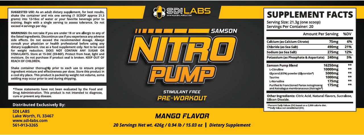 Samson Nitro Pump Stimulant Free Pre-Workout Powder