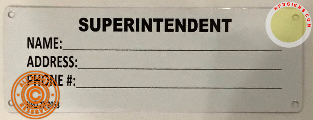 Janitor name/address-Superintendent sign