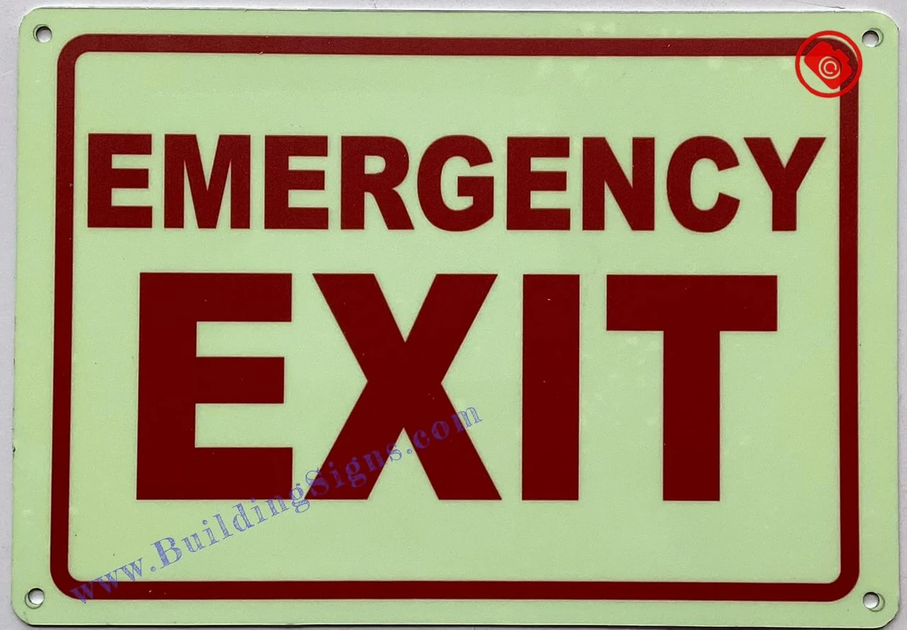 Photoluminescent EMERGENCY EXIT SIGN/GLOW IN THE DARK FIRE EMERGENCY ...