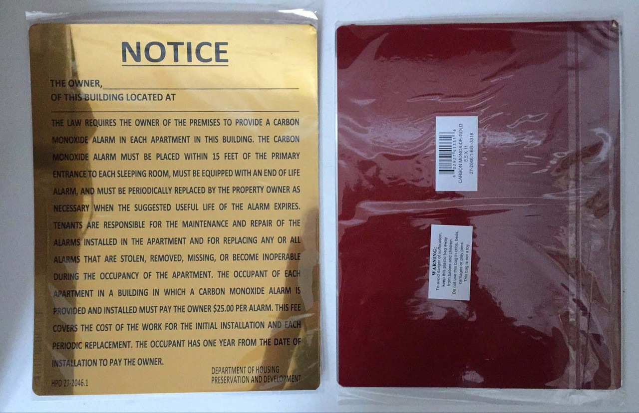 HPD Carbon monoxide detector notice