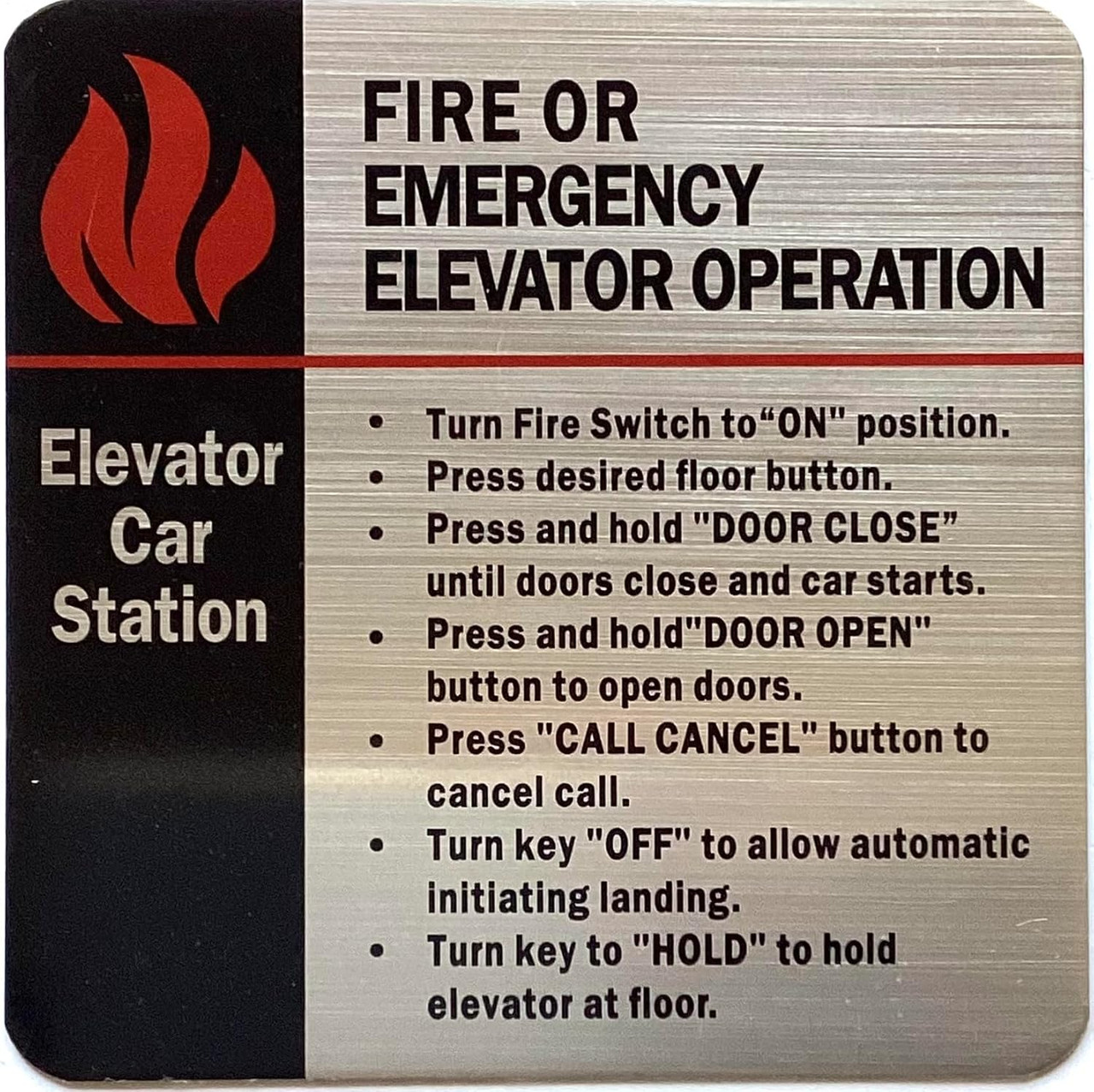 ELEVATOR CAR STATION SIGN (BRUSH SILVER, SIZE 6X6, ALUMINUM WITH DOUBLE ...