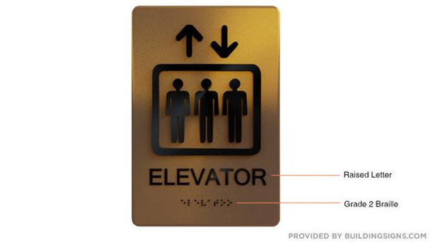 Elevator Sign -Tactile Signs Tactile Signs ADA-GOLD 6X9- THE SENSATION LINE